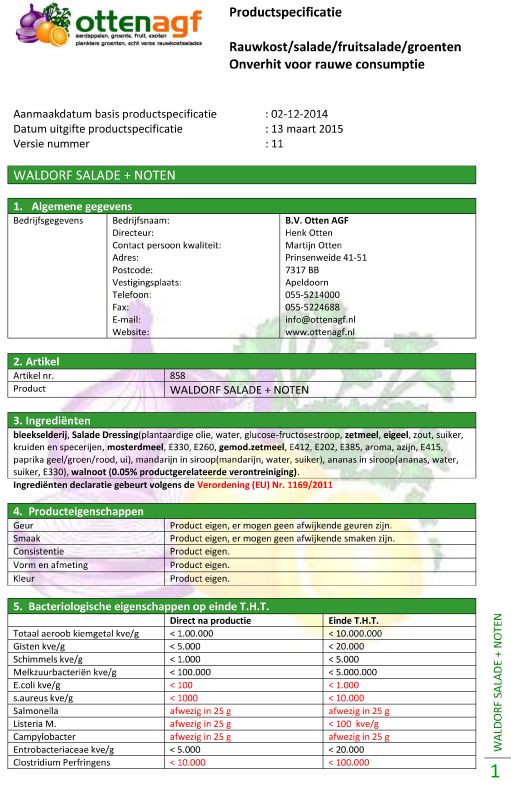 Productspecificaties - Otten A.G.F.